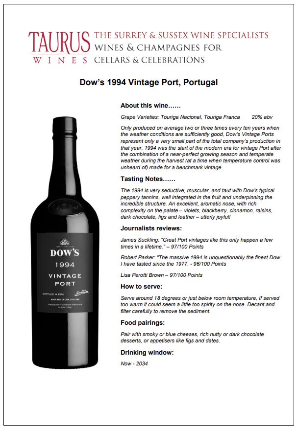 Dow's Vintage Port 1994 – Taurus Wines